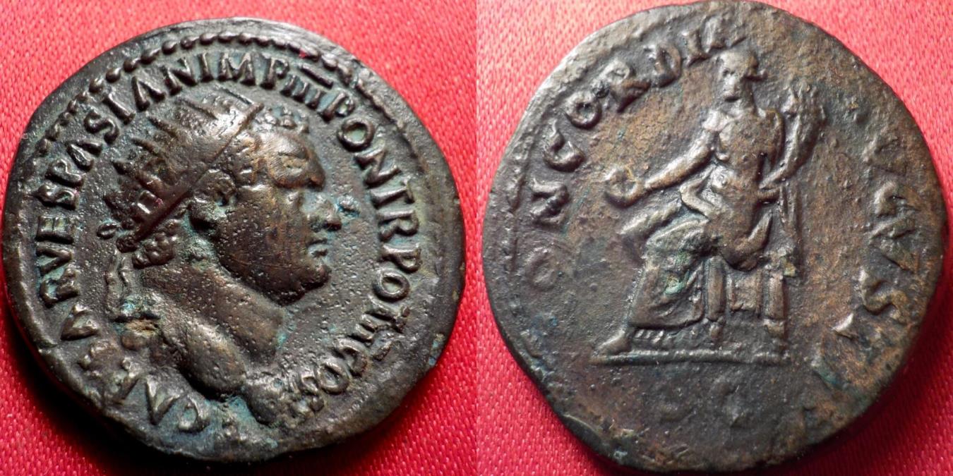 TITUS AE dupondius. Rome, 72 AD. Concordia seated left. Rare | Roman ...