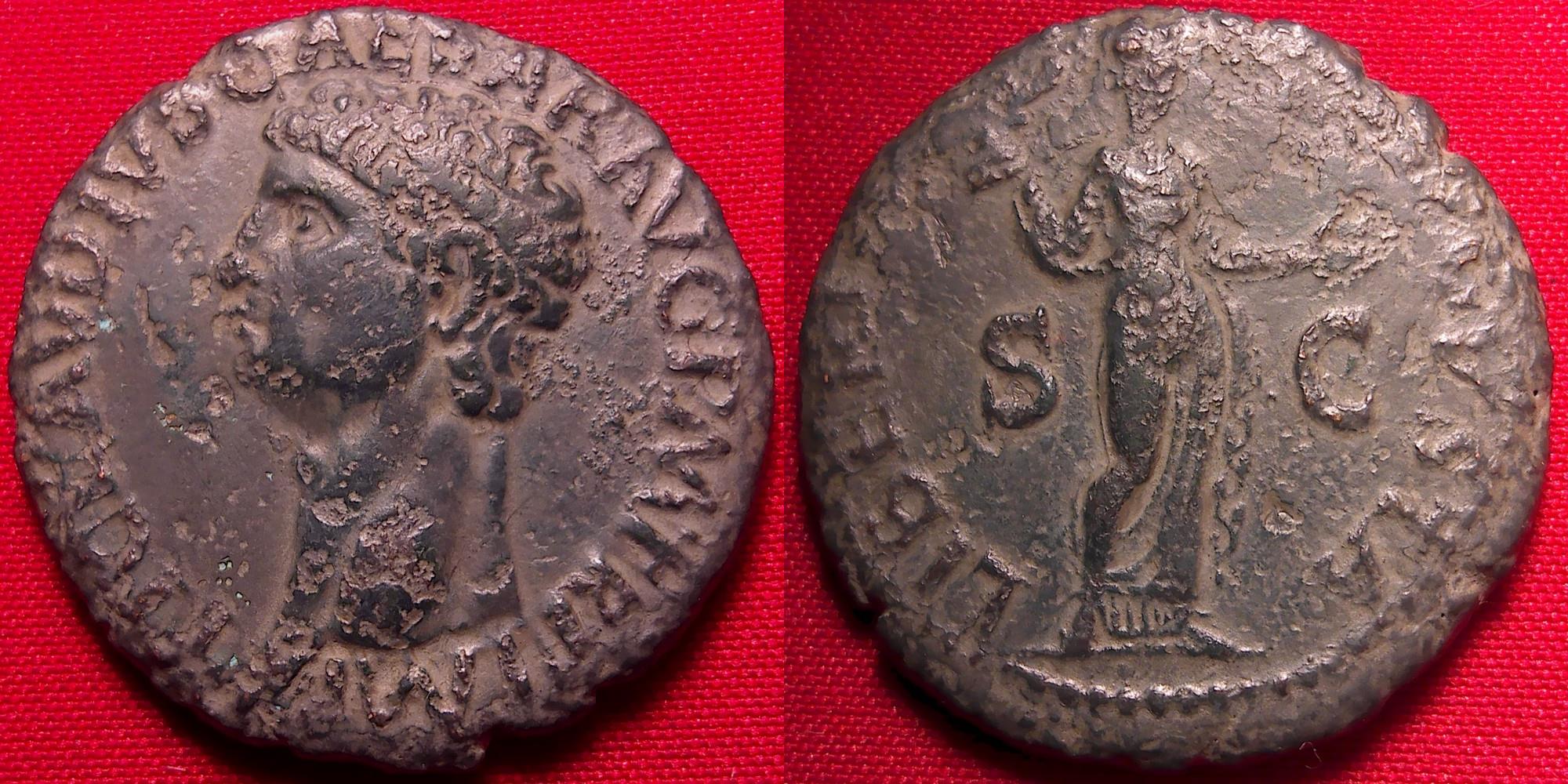 CLAUDIUS AE as. Libertas standing, holding pileus. | Roman Imperial Coins