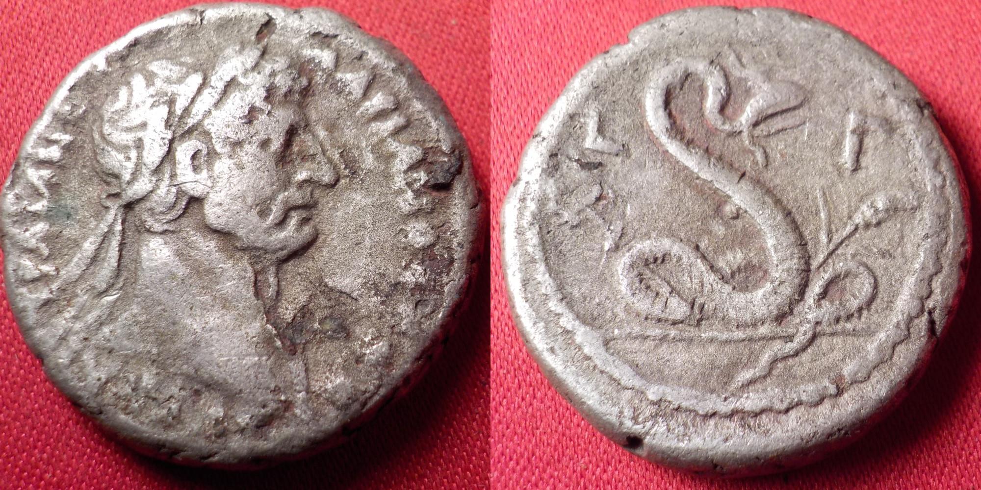 HADRIAN AR billon tetradrachm. Alexandria. Agathodaemon serpent