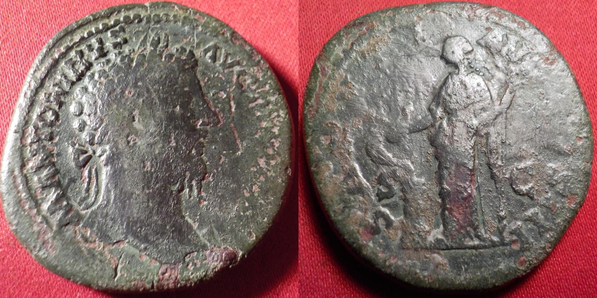 MARCUS AURELIUS AE sestertius. SALUS standing, feeding serpent arising ...
