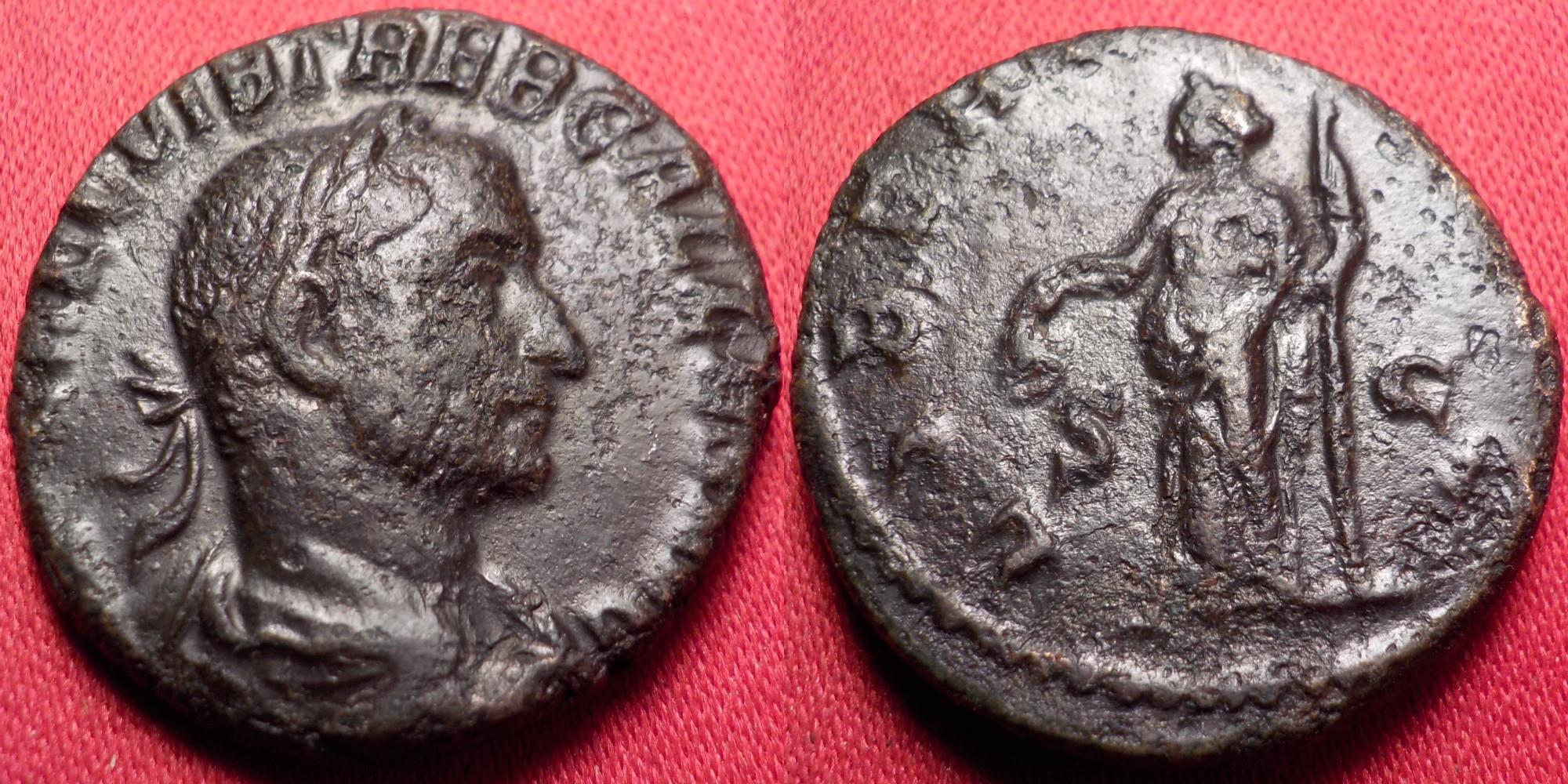 TREBONIANUS GALLUS AE as. Libertas standing, holding pileus. | Roman ...