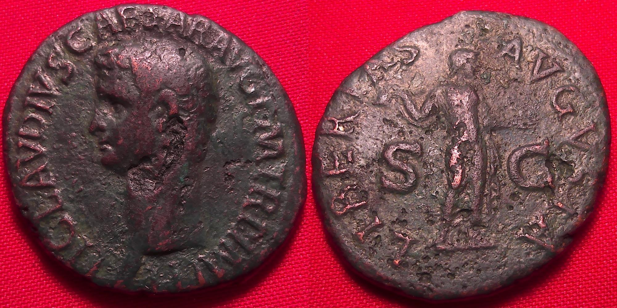 CLAUDIUS AE as. Libertas standing, holding pileus. | Roman Imperial Coins
