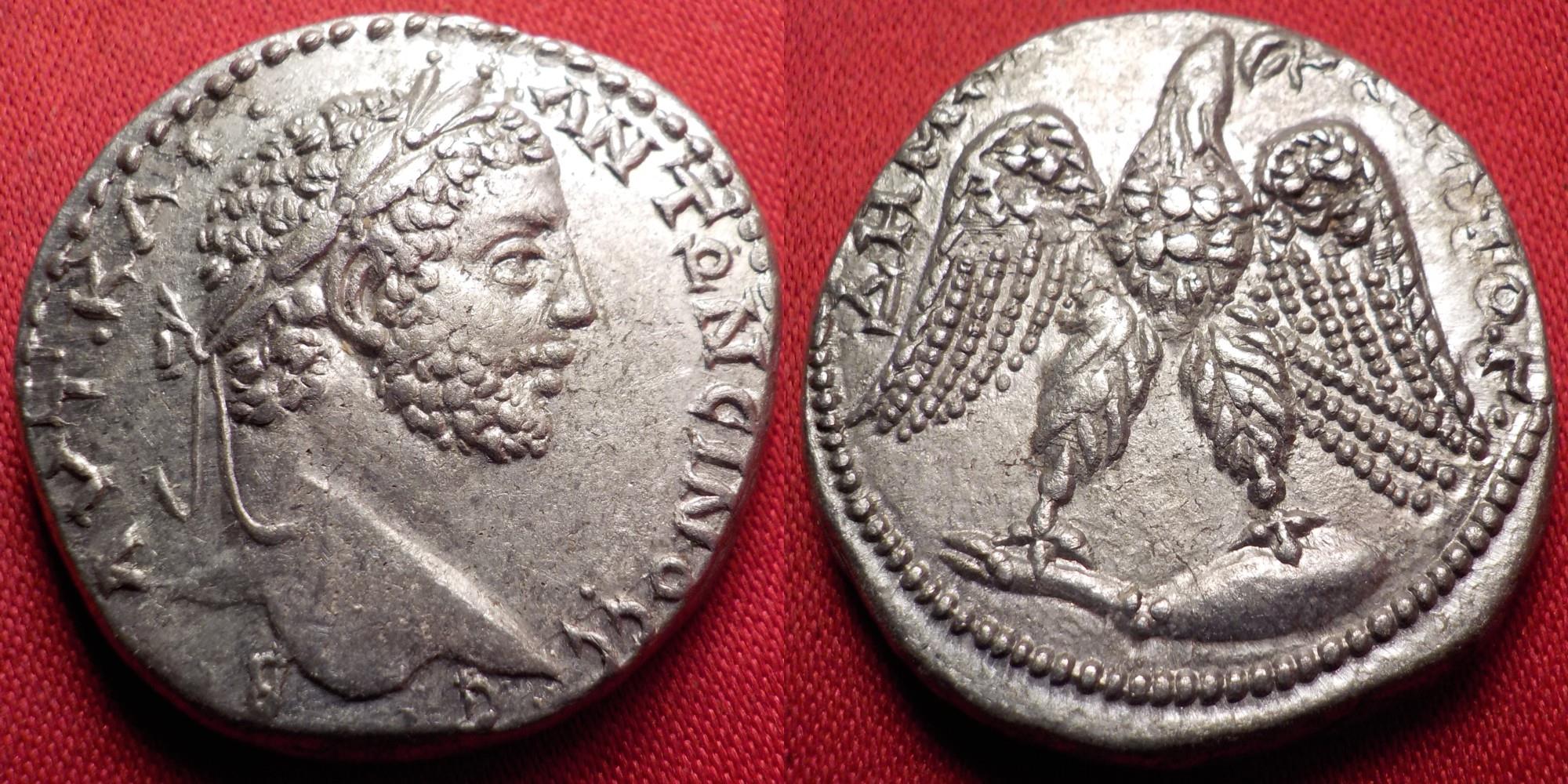 CARACALLA AR silver tetradrachm. Antioch. Eagle standing on leg of ...