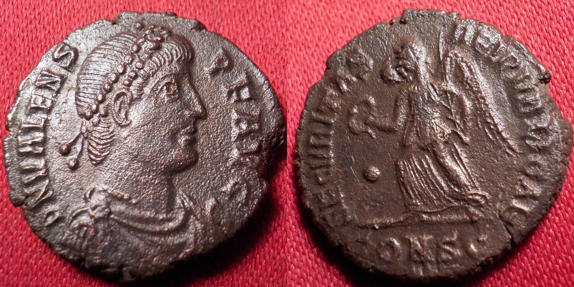 VALENS AE3. Constantinople mint. SECVRITAS REIPVBLICAE, Victory advancing.