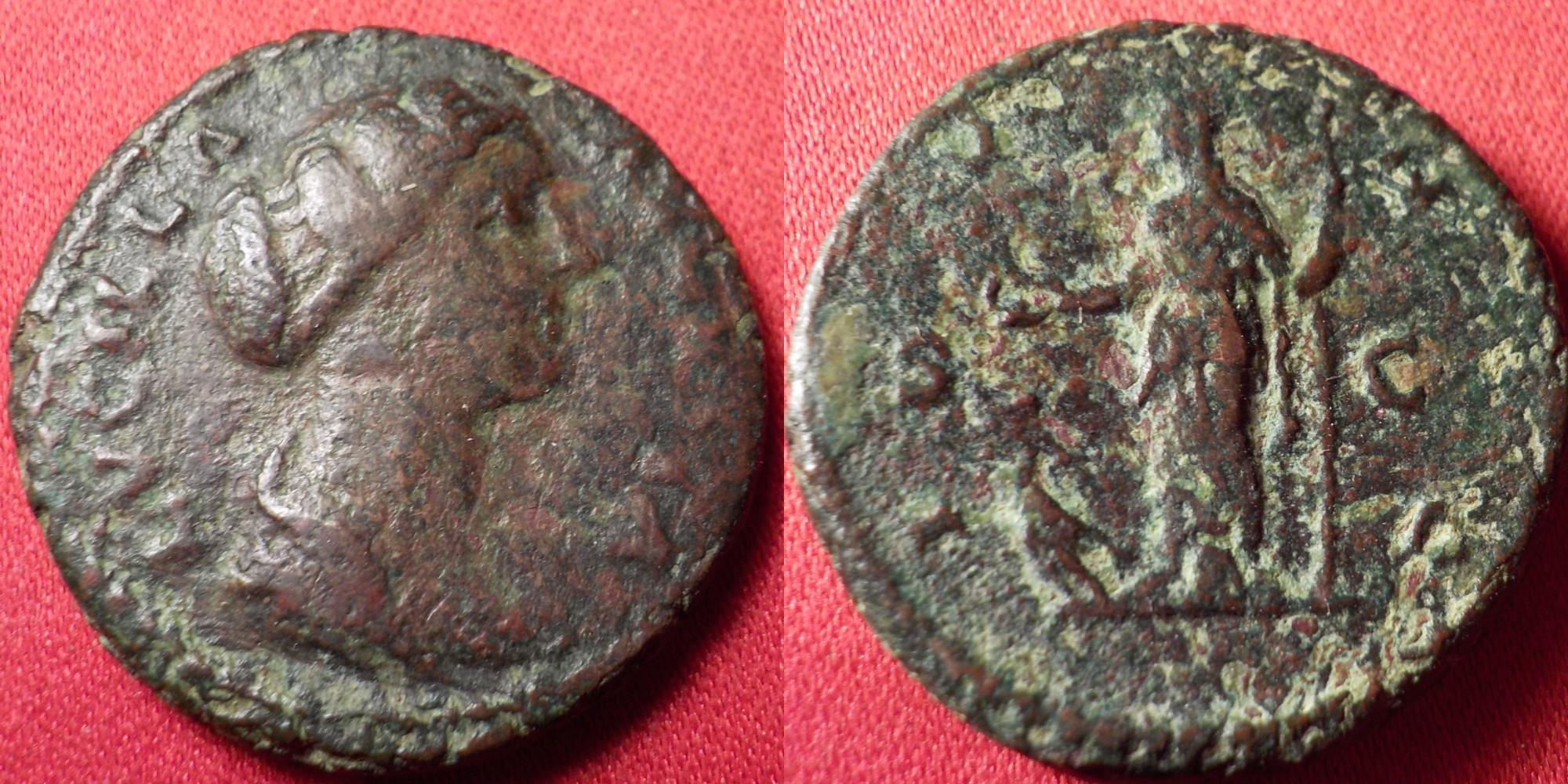 LUCILLA AUGUSTA AE as. 164 AD. Juno standing, peacock at her feet.
