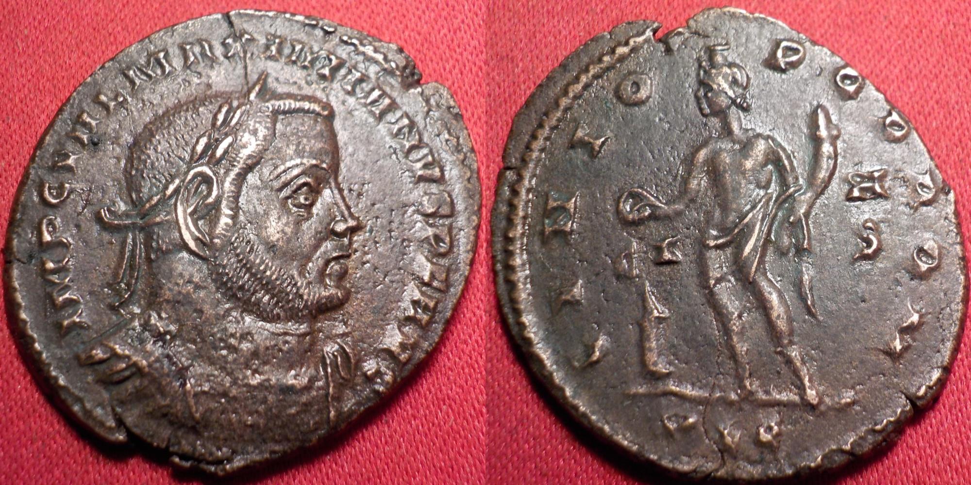 MAXIMIANUS AE large follis. Lugdunum, 308-309 AD. GENIO POP ROM, CIHS ...