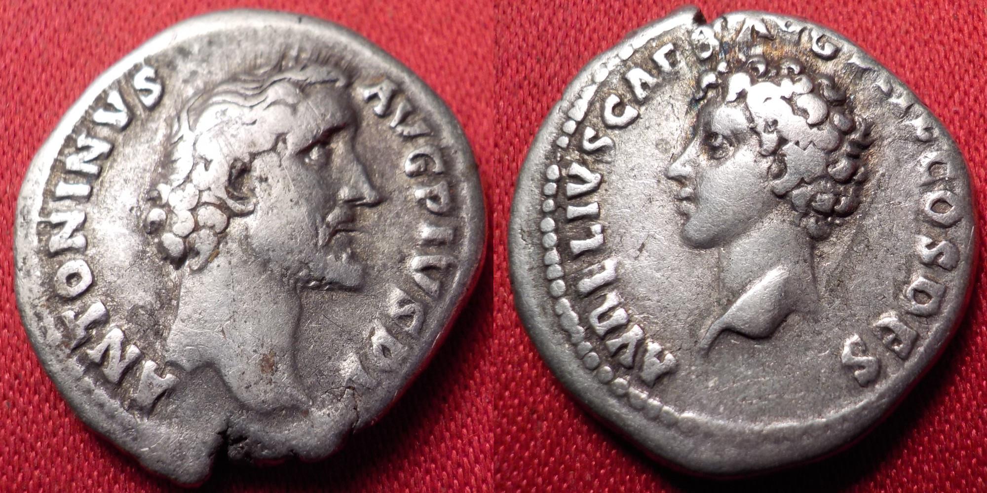 ANTONINUS PIUS & MARCUS AURELIUS AR silver denarius. Dual portrait ...
