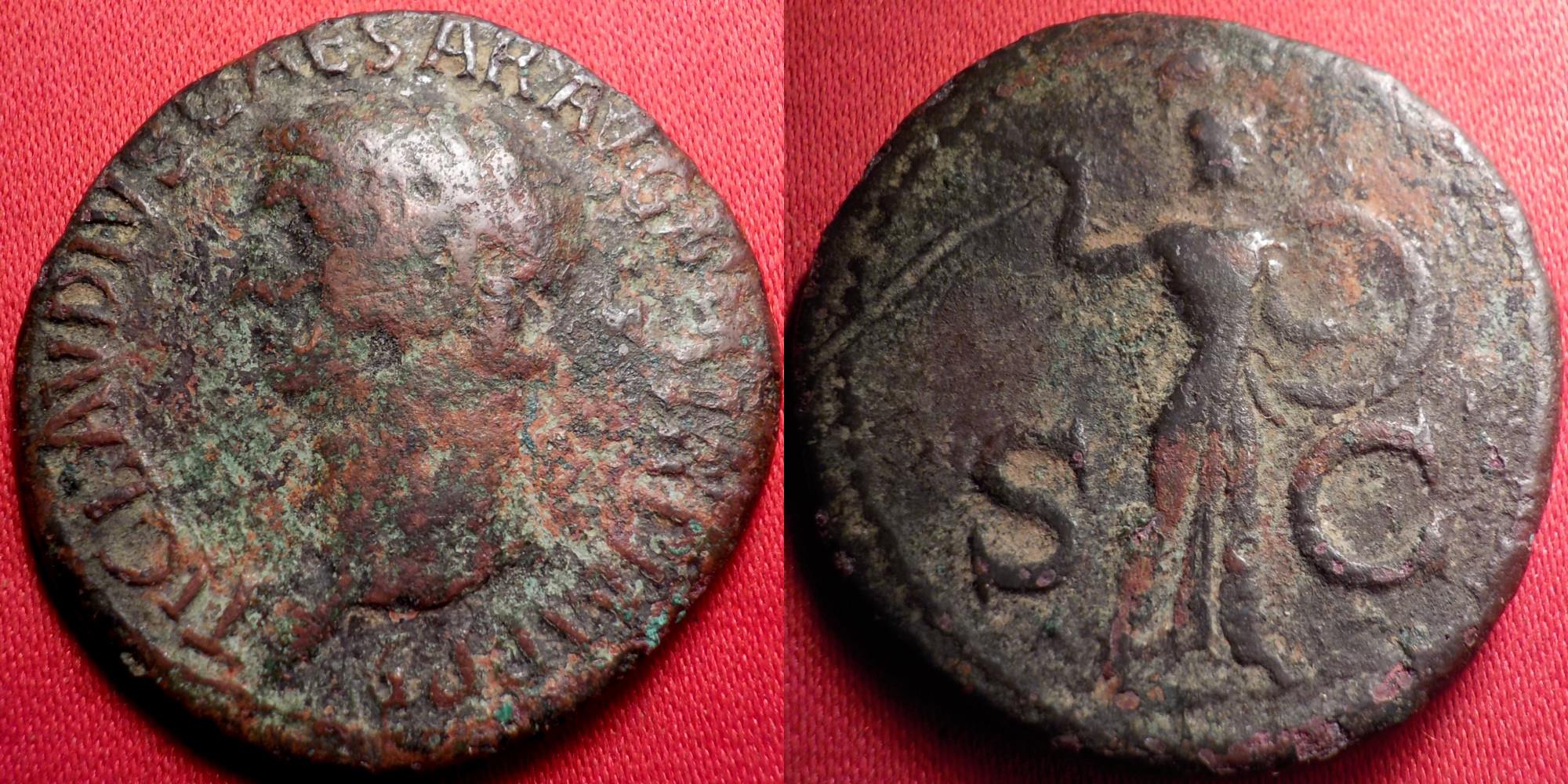 CLAUDIUS AE 29mm as. Minerva advancing right, holding spear & shield.