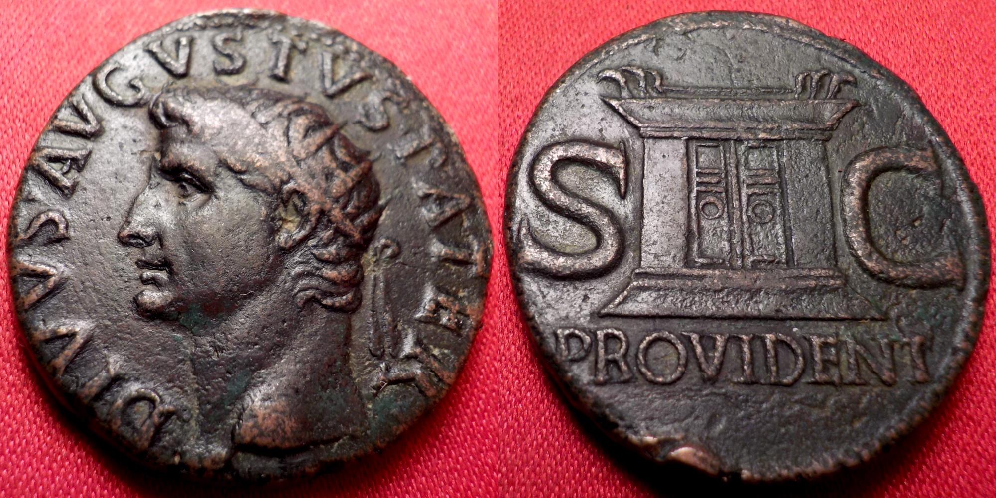 DIVUS AUGUSTUS AE as. Struck under Tiberius. PROVIDENT, large altar