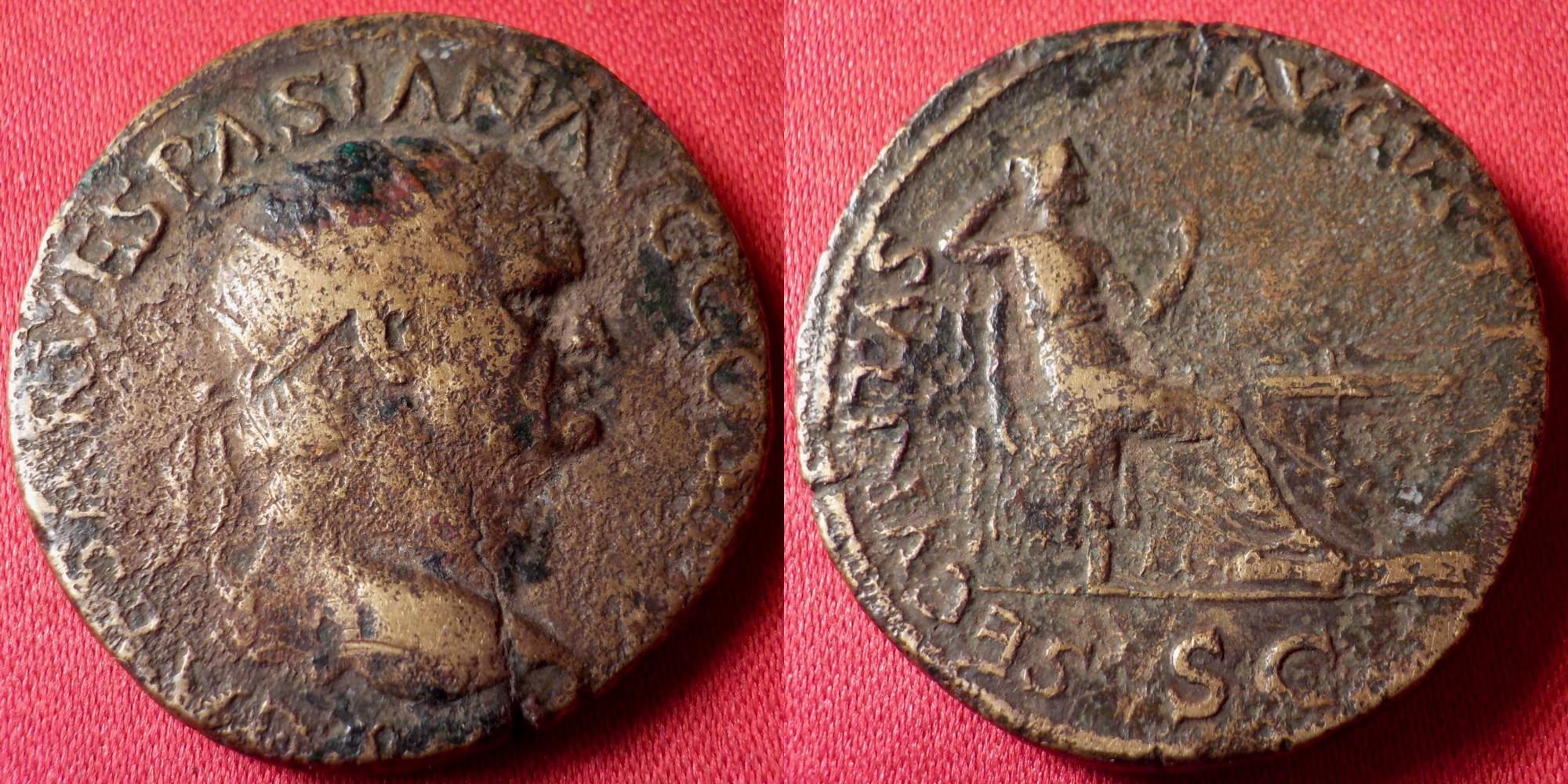 VESPASIAN AE dupondius. Lugdunum mint, 71 AD. Securitas seated right ...