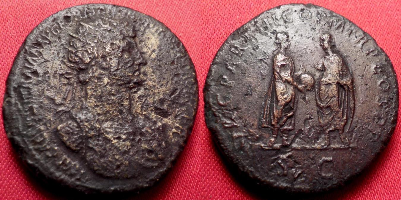 HADRIAN AE dupondius. Rare 'adoptio' type, showing Trajan handling the ...