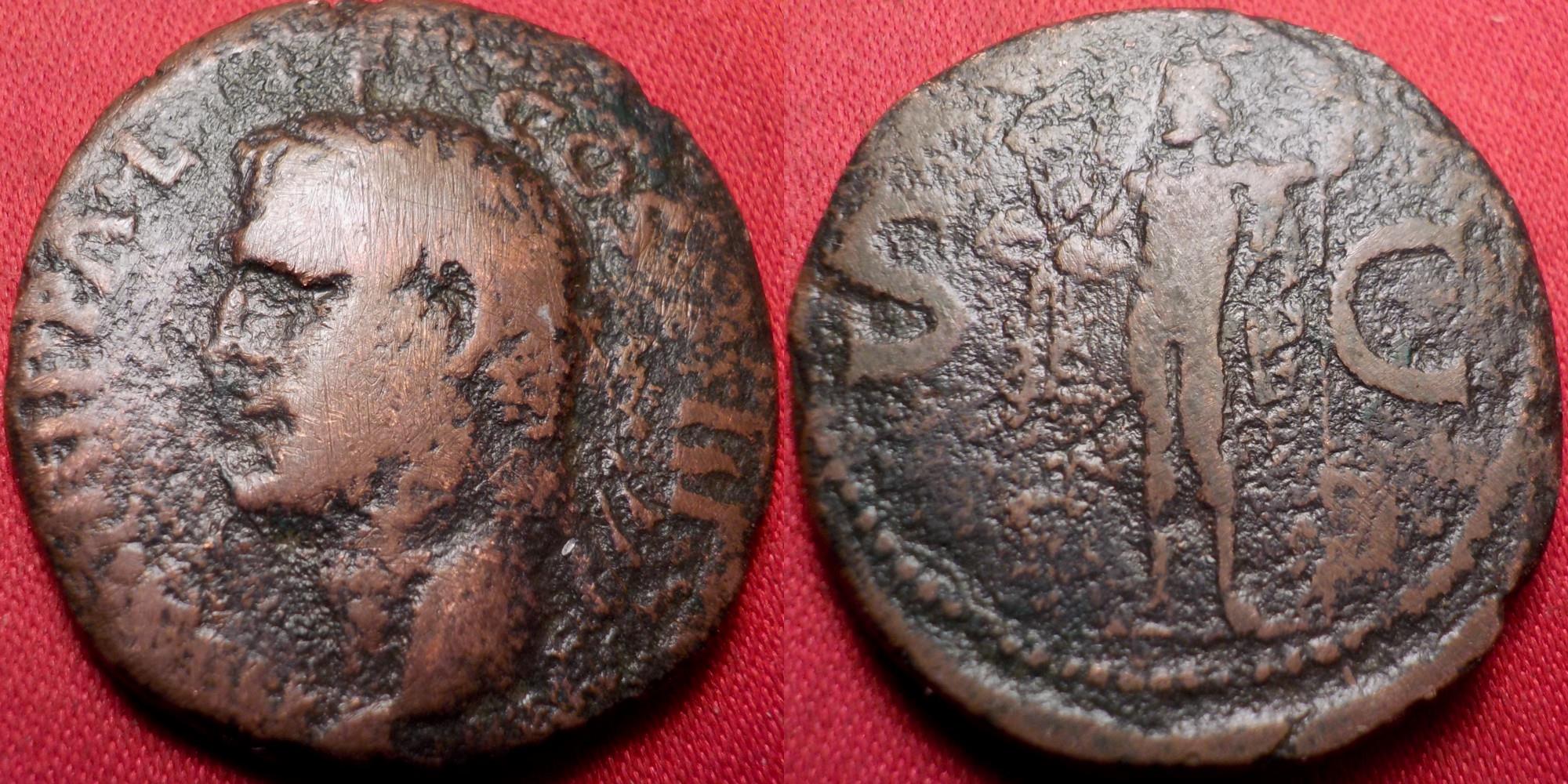 AGRIPPA AE as. Neptune standing, holding trident & dolphin. Memorial ...