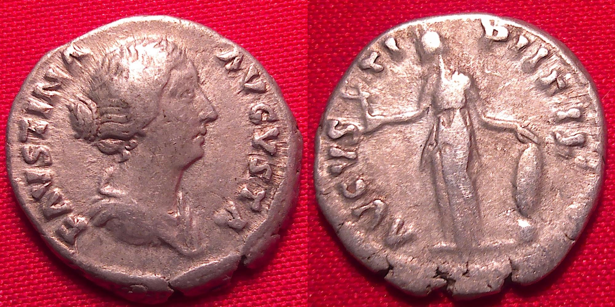 FAUSTINA II AR silver denarius. Venus standing, holding Victory & shield.
