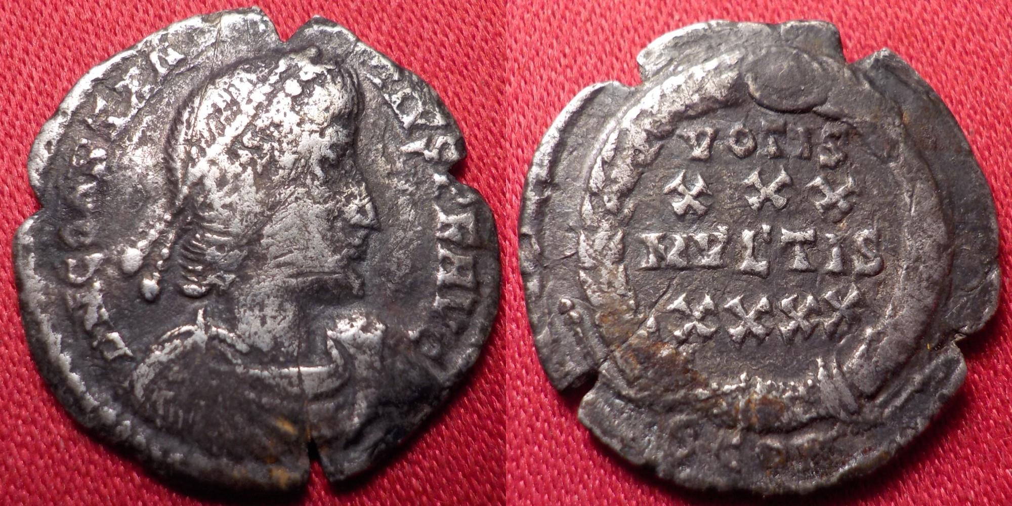 CONSTANTIUS II AR silver siliqua. Constantina (Arles) mint. Vows in wreath.