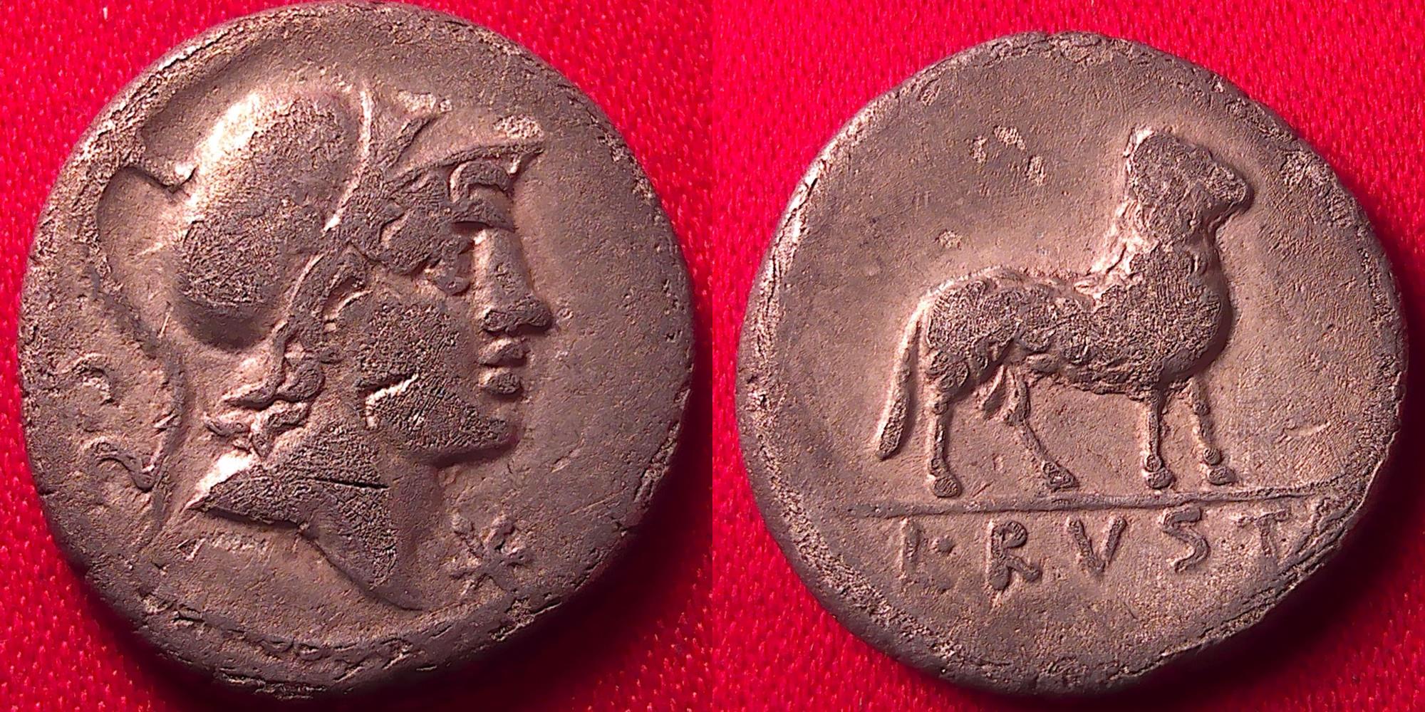 L RUSTIUS AR silver denarius. 76 BC. Mars / Ram | Roman Republican Coins