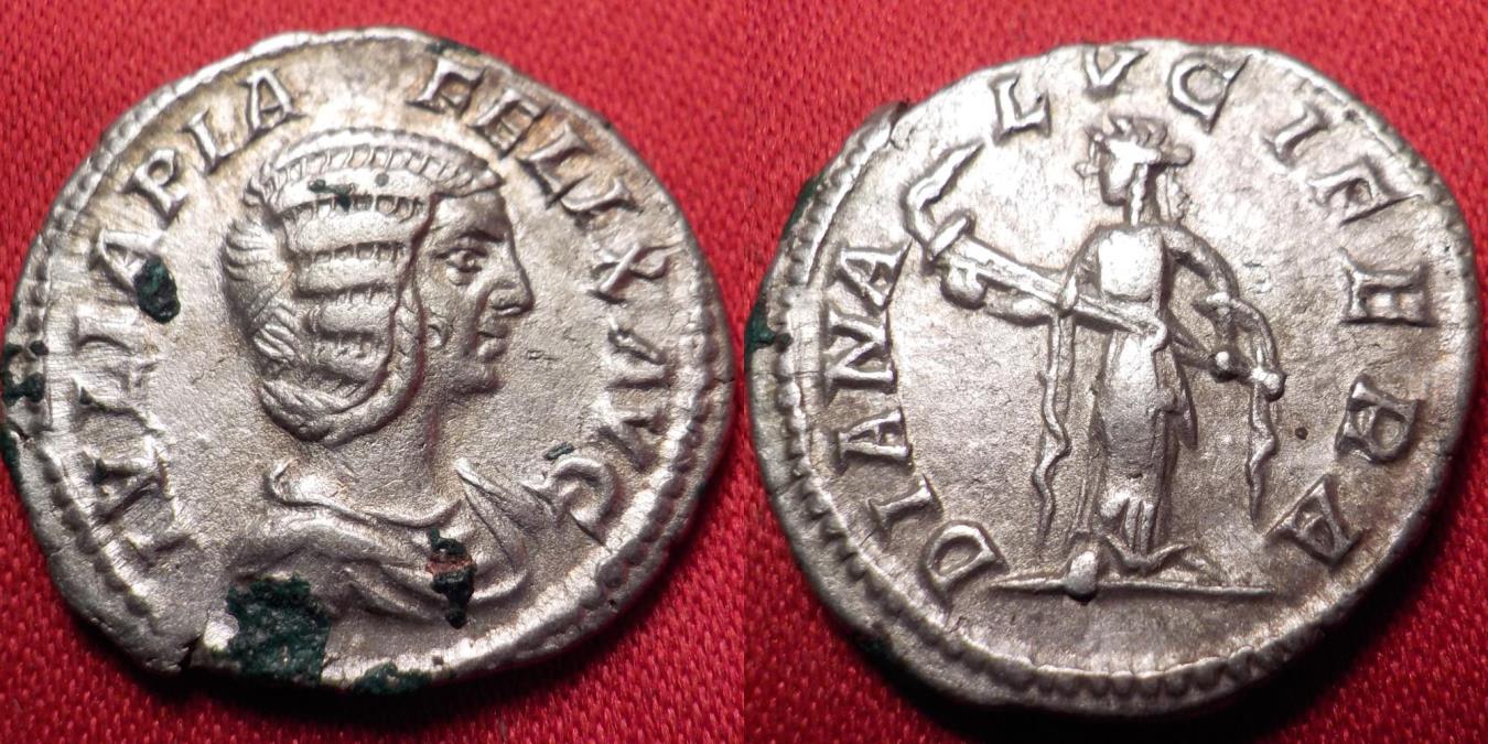 JULIA DOMNA AR silver denarius. 211-217 AD. Diana Lucifera standing ...