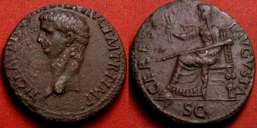 CLAUDIUS AE dupondius. CERES seated on ornamental throne. Very elegant ...