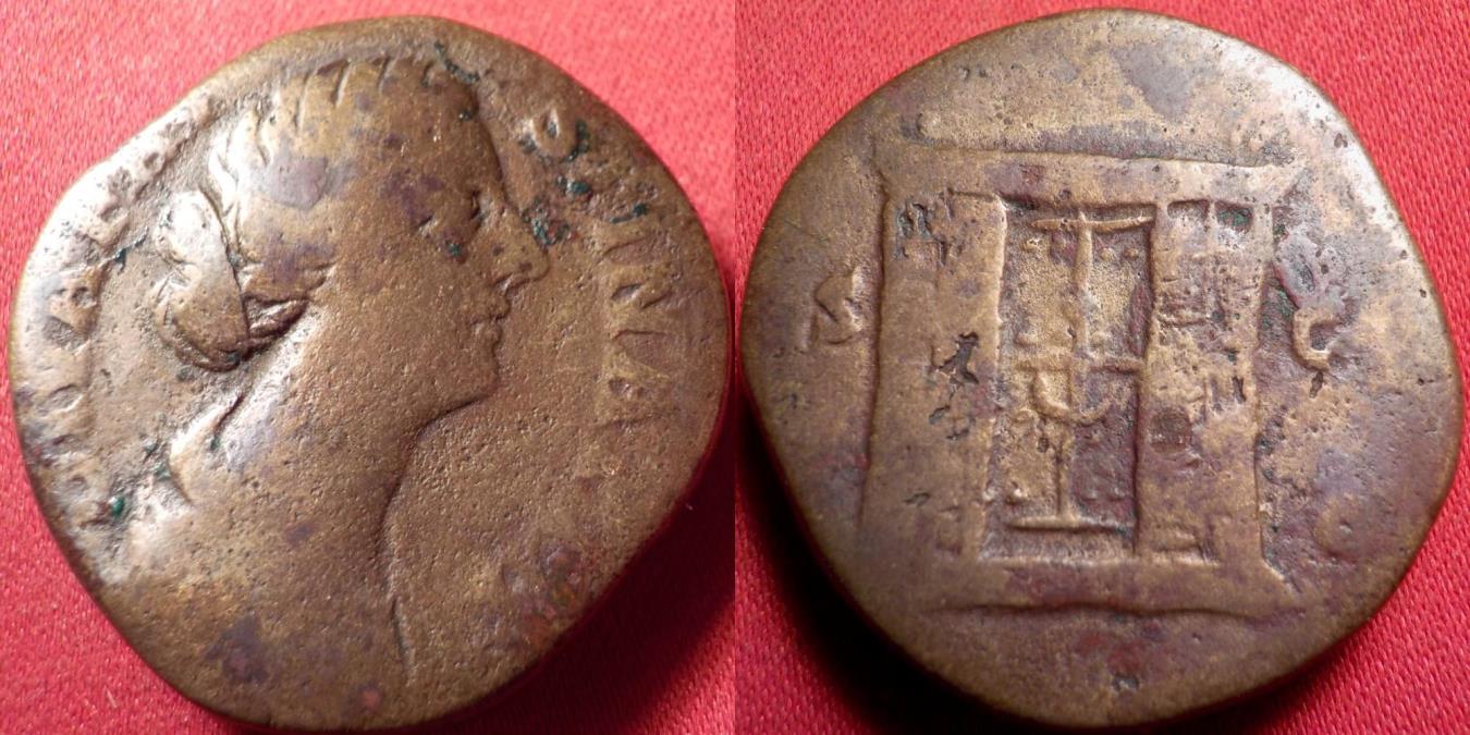 DIVA FAUSTINA II AE sestertius. CONSECRATIO, large altar with double ...