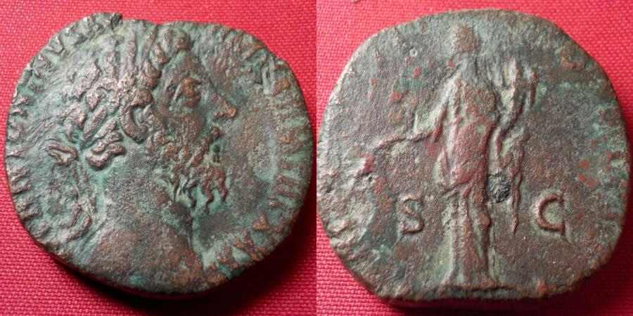 MARCUS AURELIUS AE sestertius. Pax standing, holding branch ...