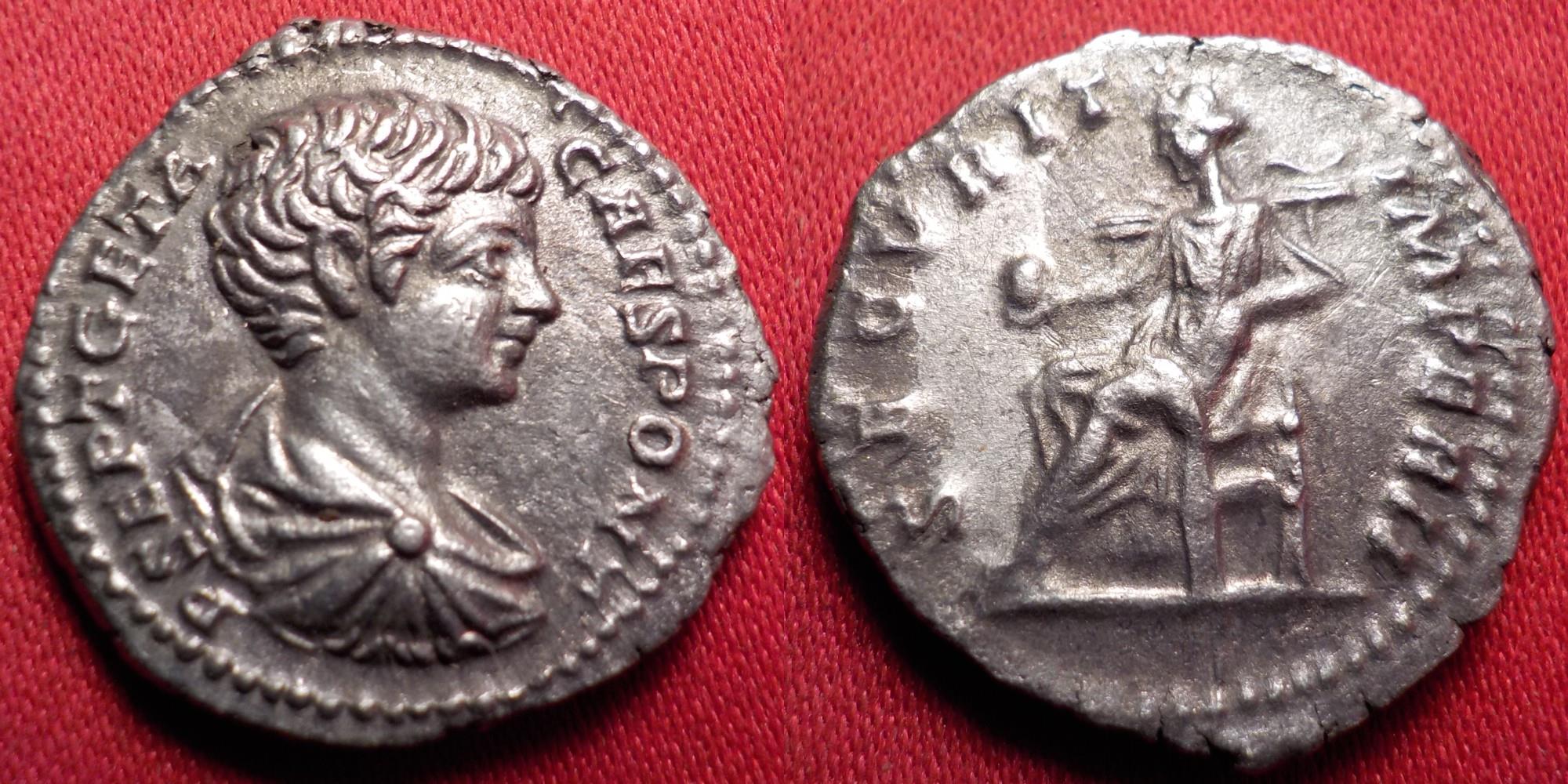 GETA, as Caesar, AR silver denarius. Securitas seated left. | Roman ...