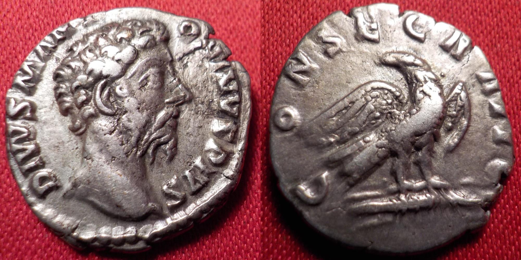 DIVUS MARCUS AURELIUS AR silver denarius. CONSECRATIO, Eagle standing