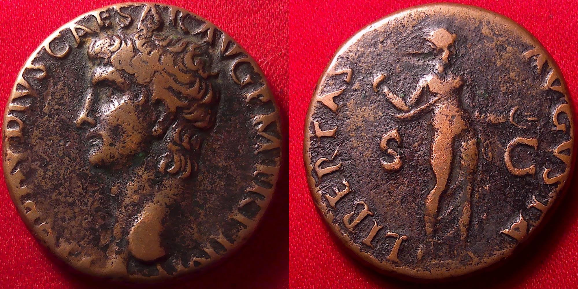 CLAUDIUS AE as. Libertas standing, holding pileus. | Roman Imperial Coins