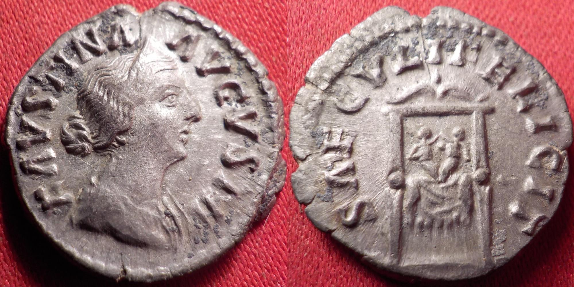 FAUSTINA II JUNIOR AR silver denarius. SAECVLI FELICIT, children ...