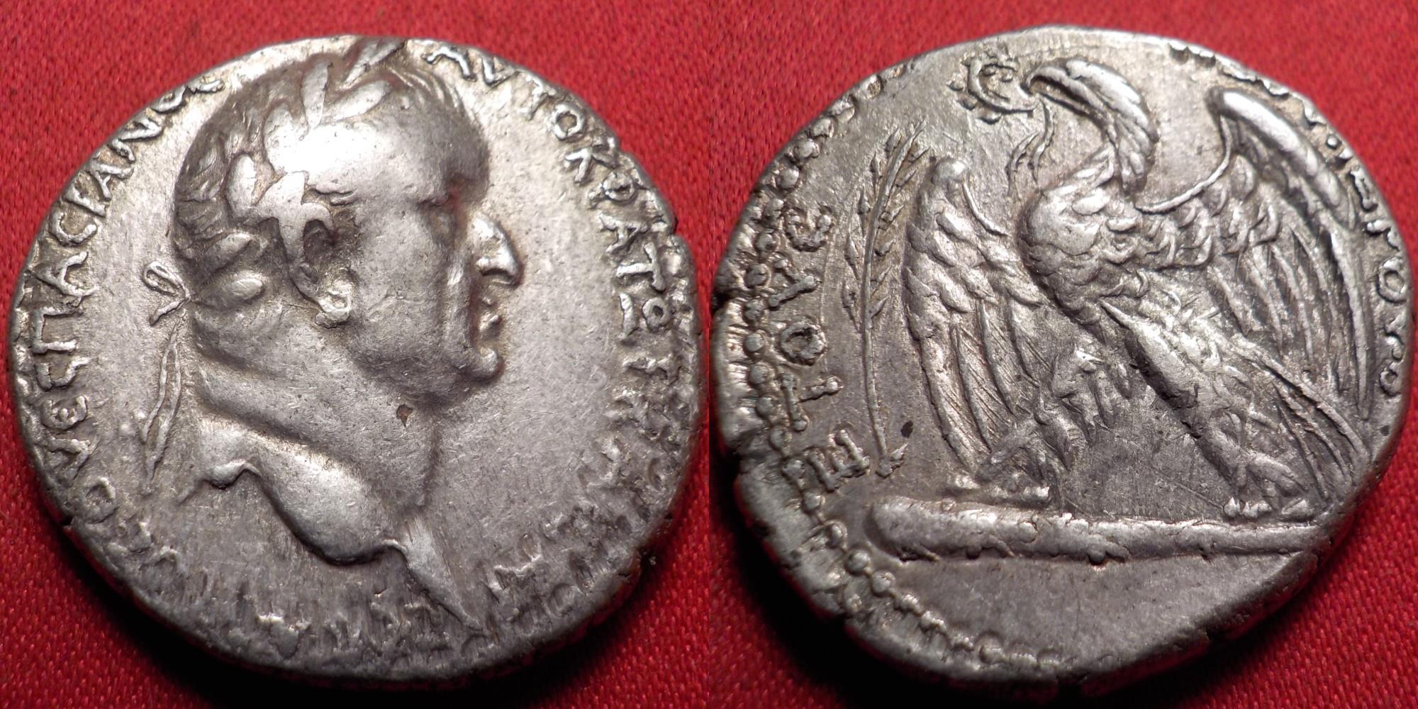 VESPASIAN AR silver tetradrachm. Eagle standing on club. Antioch, 69-70 AD.