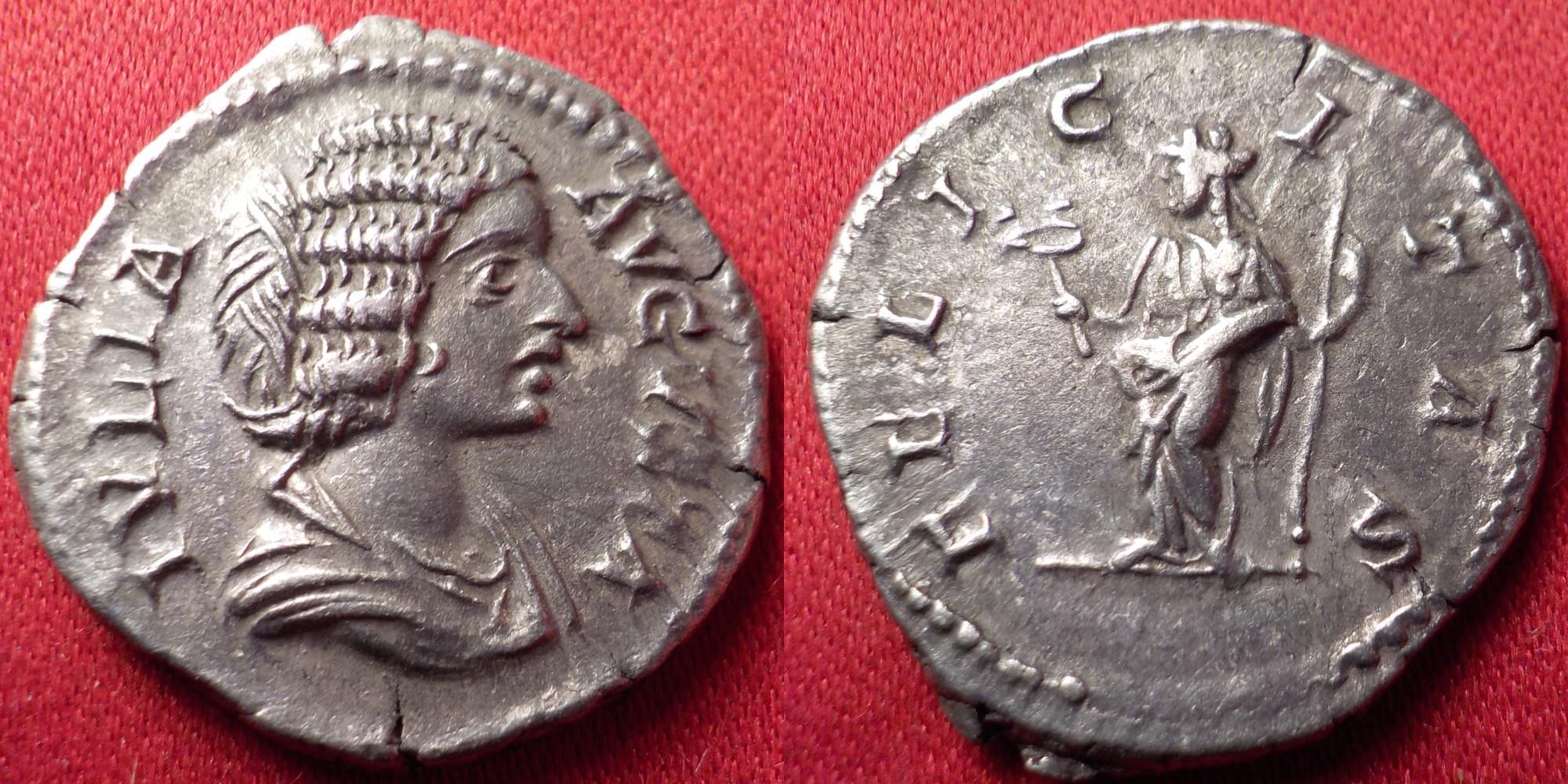 JULIA DOMNA AR silver denarius. FELICITAS standing, holding caduceus ...