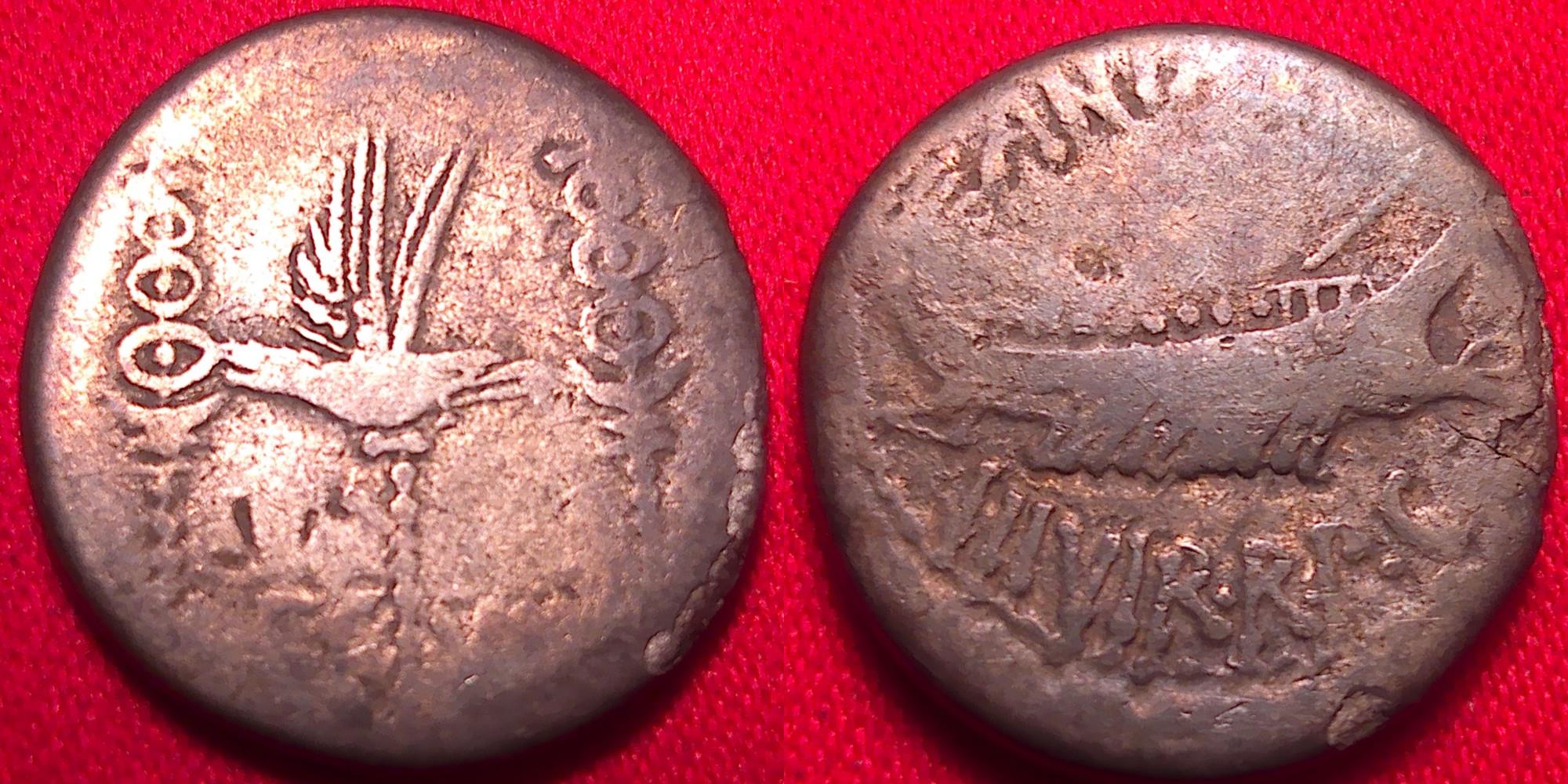 MARCUS ANTONIUS (Marc Antony) AR silver Legionary denarius. LEGION VII ...