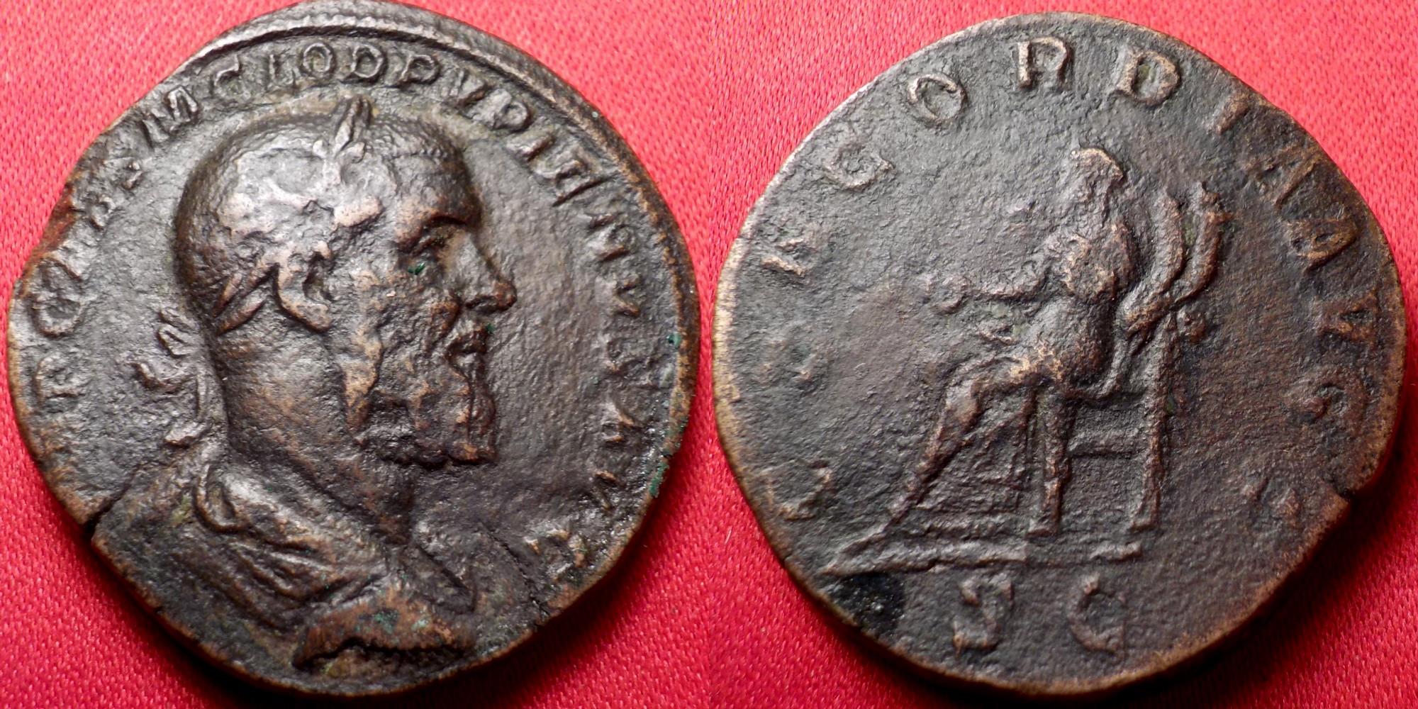 PUPIENUS AE sestertius. CONCORDIA AVGG, Concordia seated left.