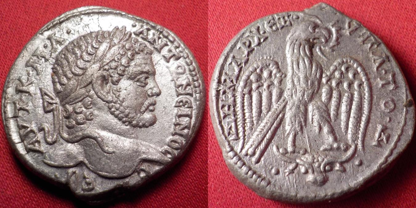 CARACALLA AR silver tetradrachm. Carrhae, Mesopotamia. Eagle standing ...