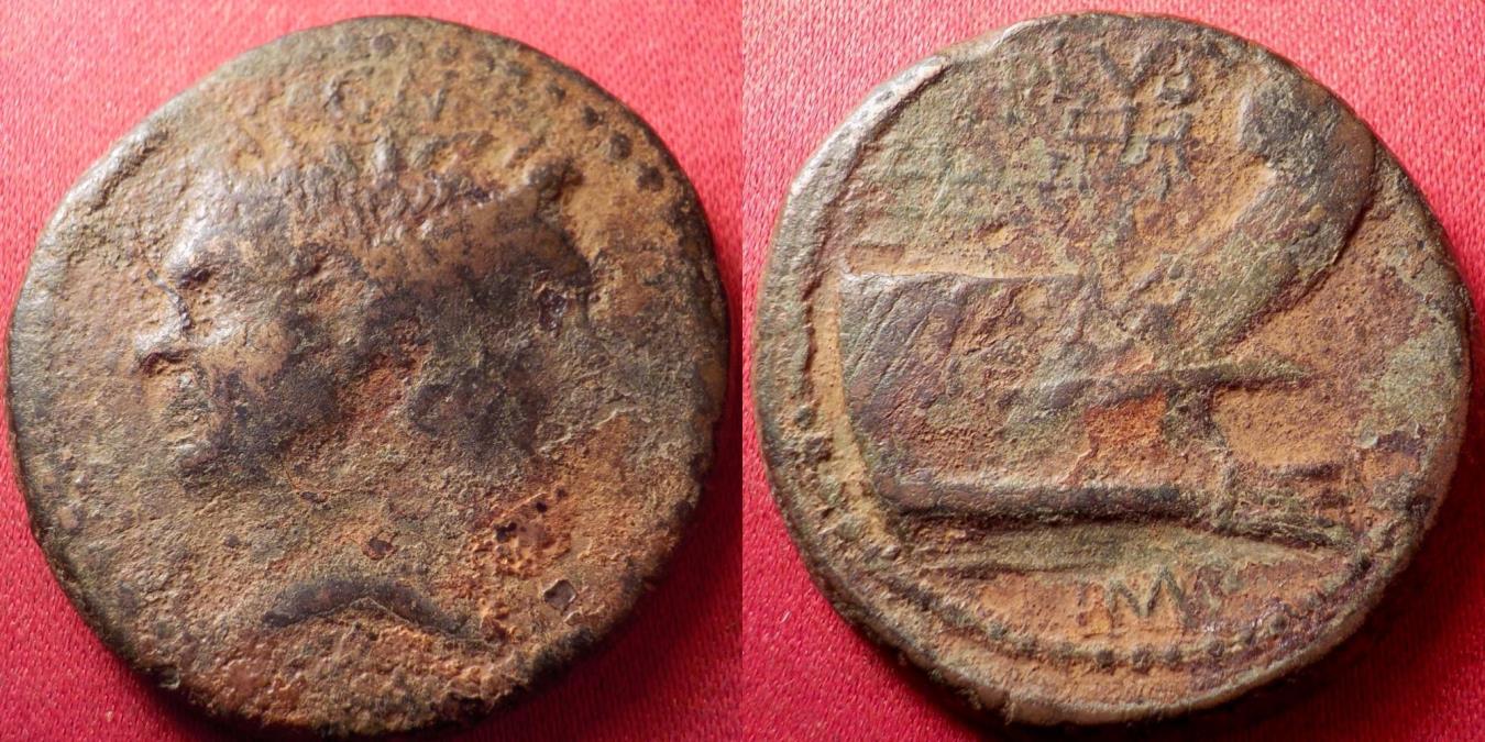 SEXTUS POMPEIUS AE as. Sicily, 43-36 BC. Janiform bust of Pompey the ...