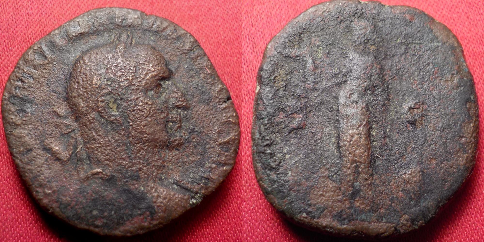 TRAJAN DECIUS AE sestertius. DACIA standing, holding draco staff