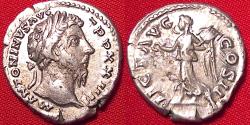 MARCUS AURELIUS AR silver denarius. 175-176 AD. Aequitas standing ...