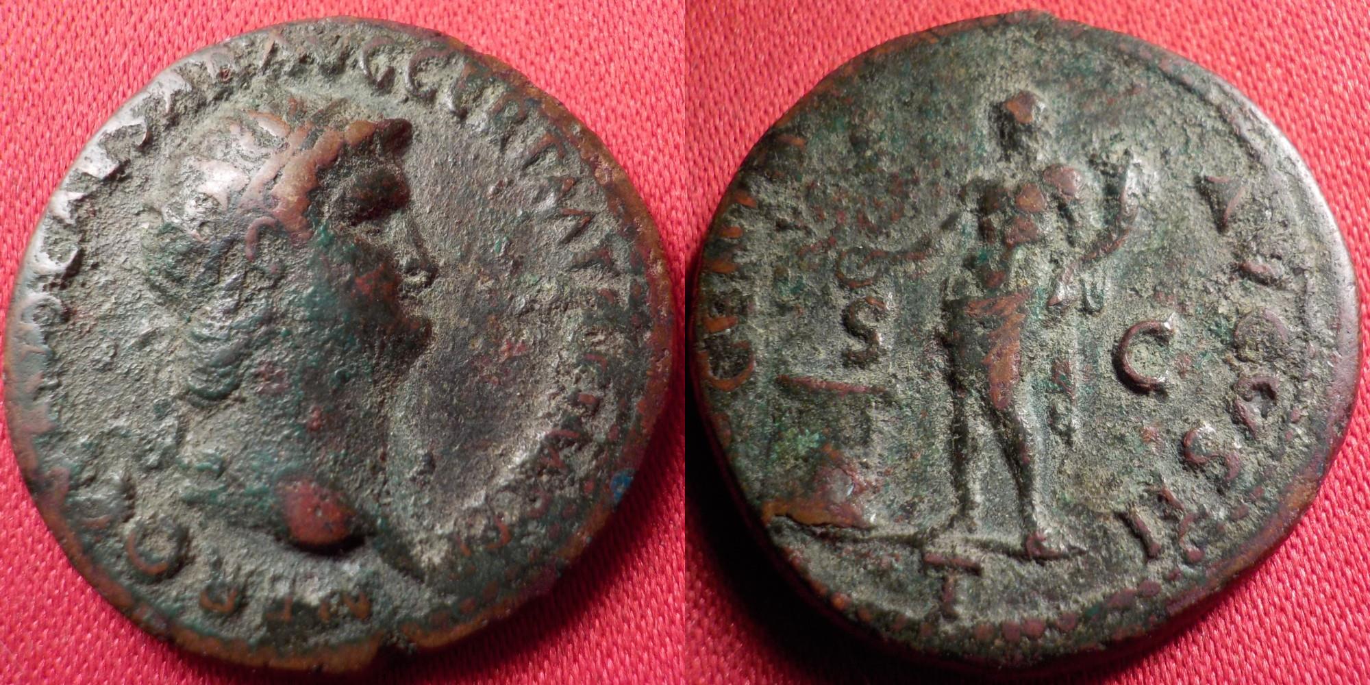 NERO AE reduced dupondius. Genius standing, sacrificing over altar. 62 AD