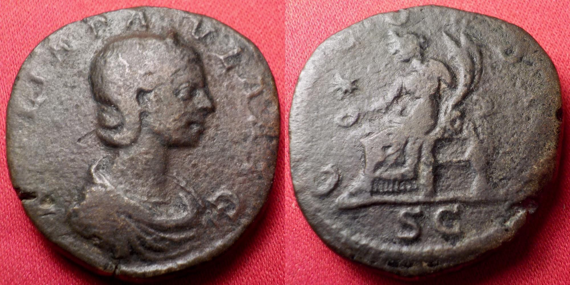 JULIA PAULA, first wife of Elagabalus, AE sestertius. Concordia seated ...