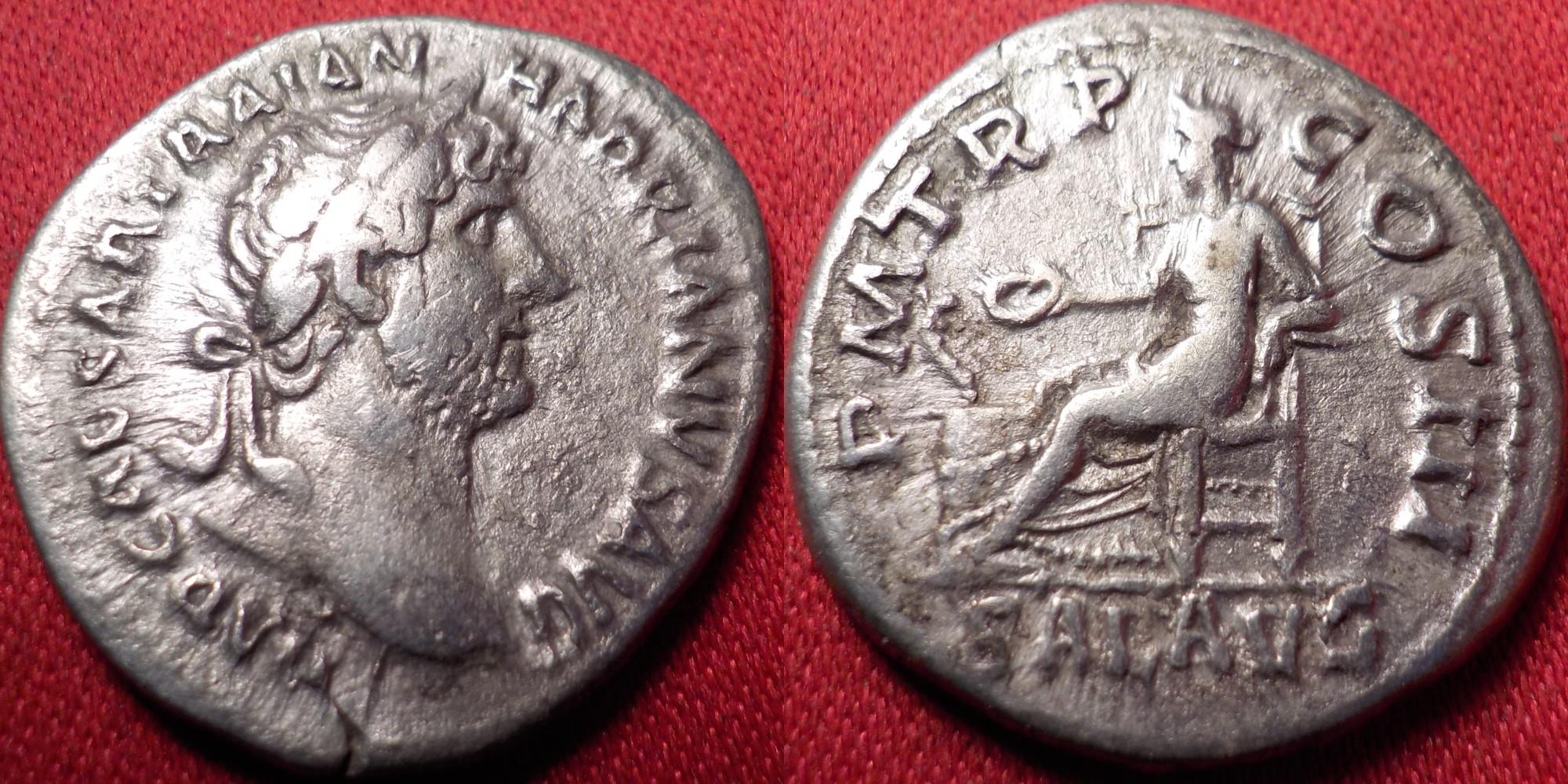 HADRIAN AR silver denarius. Salus seated, feeding serpent. | Roman ...