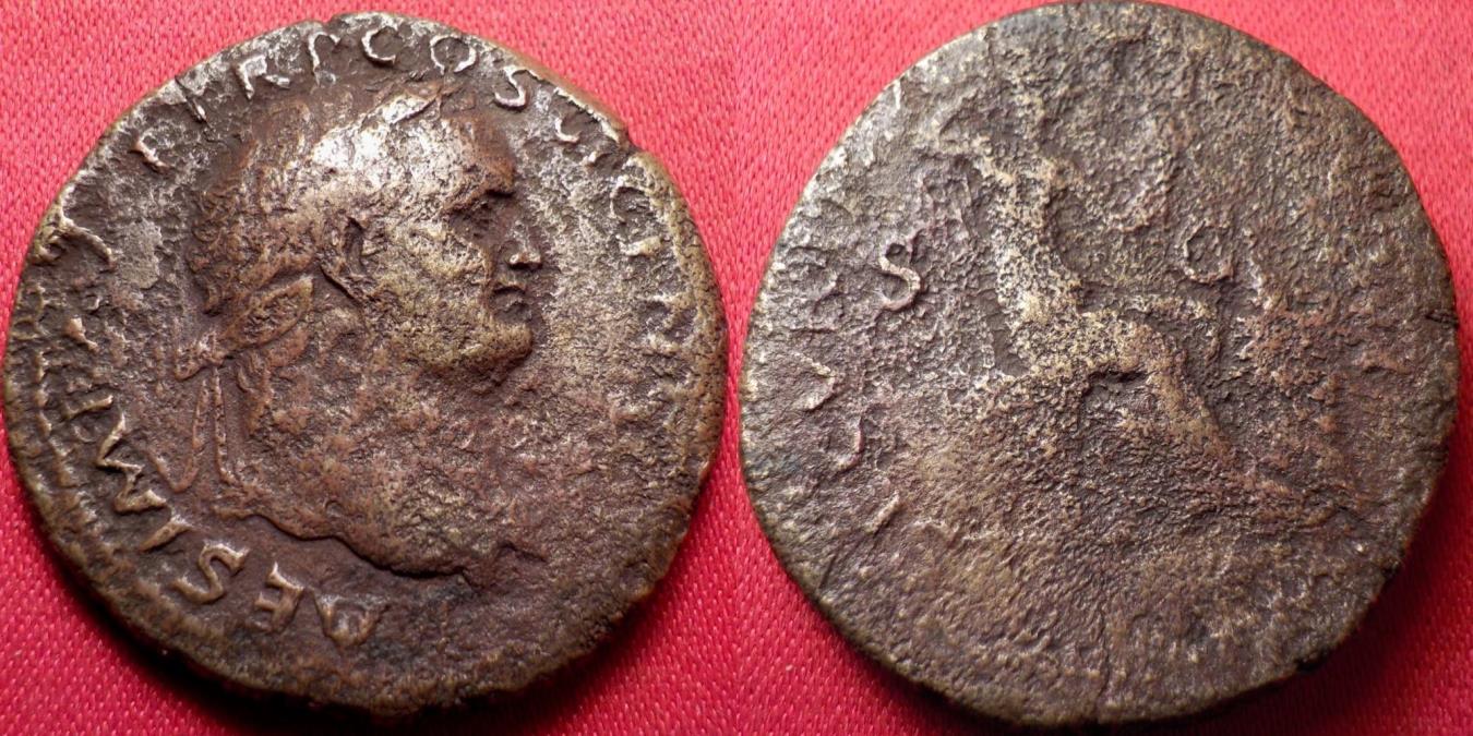 TITUS CAESAR AE orichalcum dupondius. Lugdunum, 77-78 AD. Securitas ...