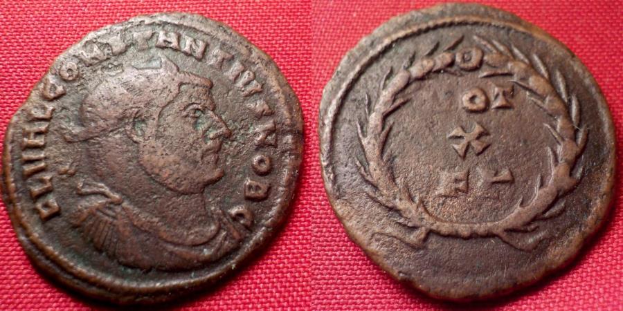 CONSTANTIUS I CHLORUS, as Caesar, AE radiate fraction. Carthage mint ...