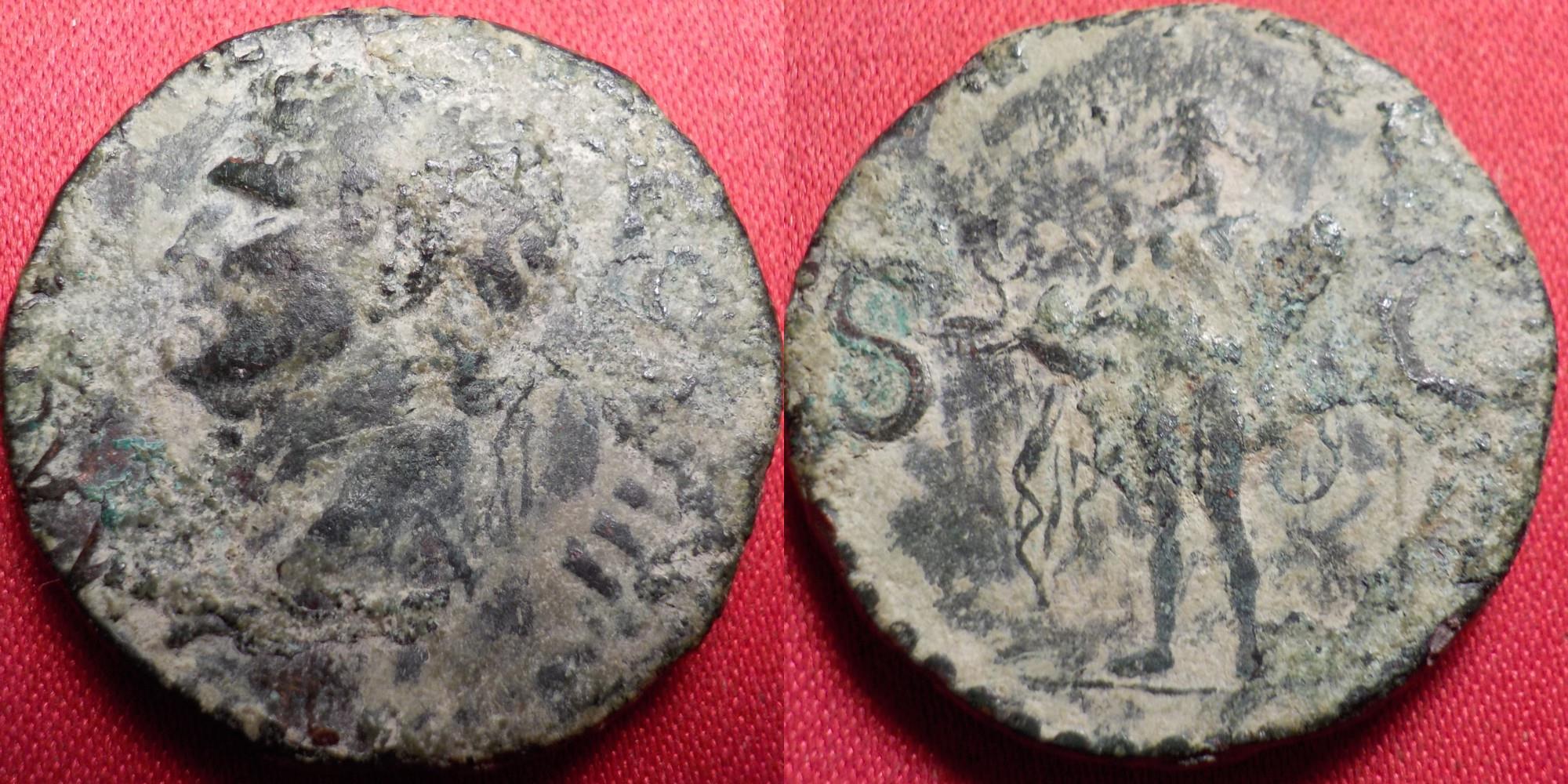 AGRIPPA AE as. Neptune standing, holding trident & dolphin. Memorial ...