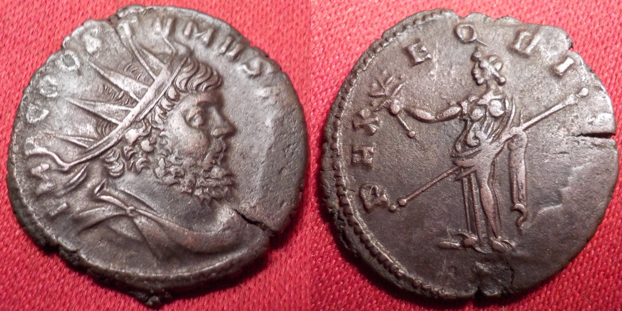 AUREOLUS, in the name of Postumus, AE antoninianus. PAX EQVITVM. Very ...