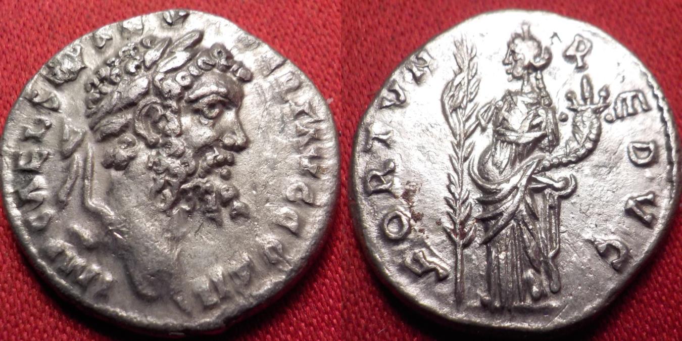 SEPTIMIUS SEVERUS AR silver denarius. Emesa, 194-195 AD. Fortuna ...