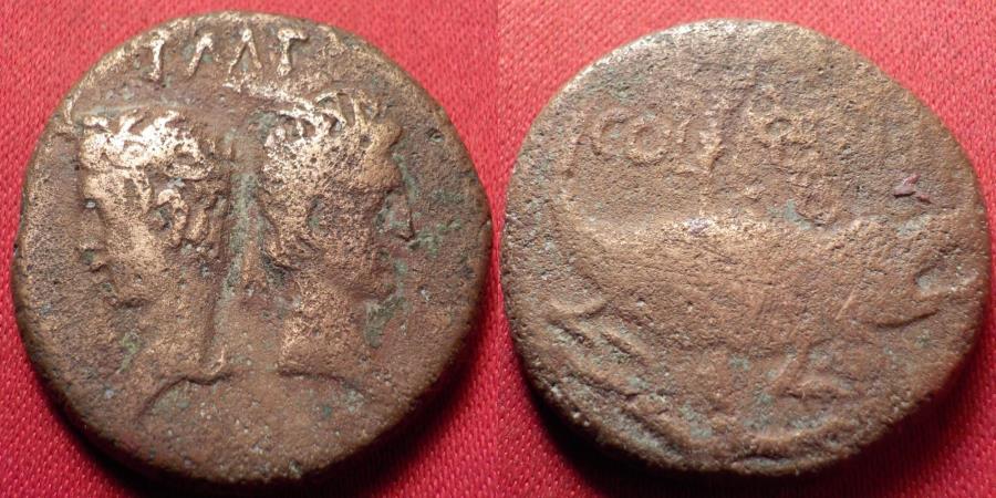 AUGUSTUS & AGRIPPA AE dupondius, Nemausus Mint. Crocodile, chained to ...