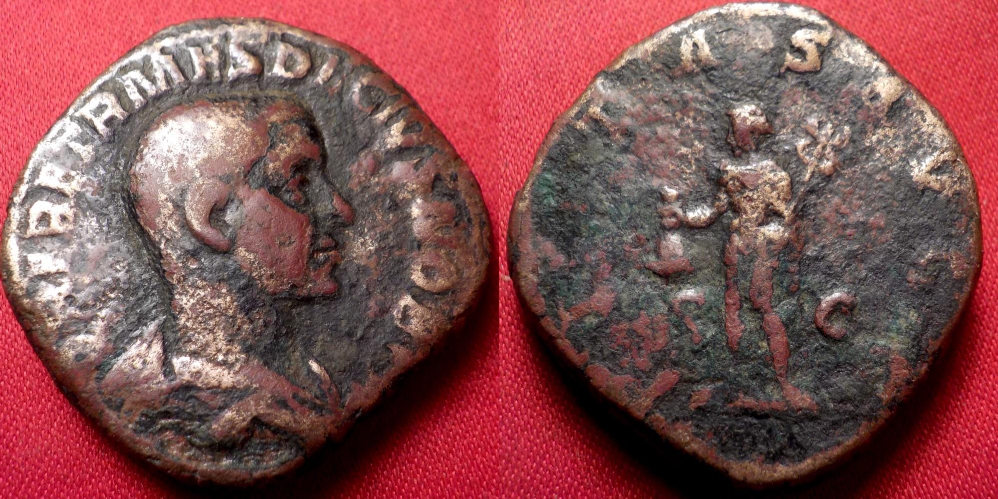 HERENNIUS ETRUSCUS, as Caesar, AE sestertius. PIETAS AVGG, Mercury ...