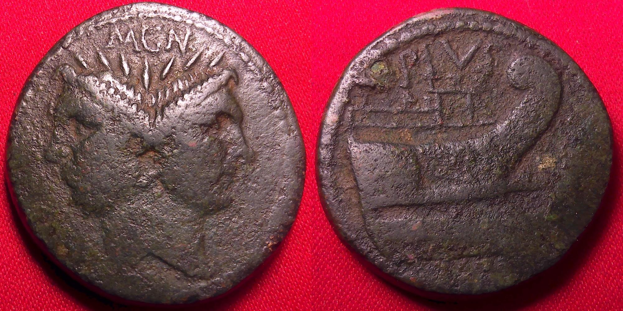 SEXTUS POMPEIUS AE as. Sicily, 43-36 BC. Janiform bust of Pompey the ...