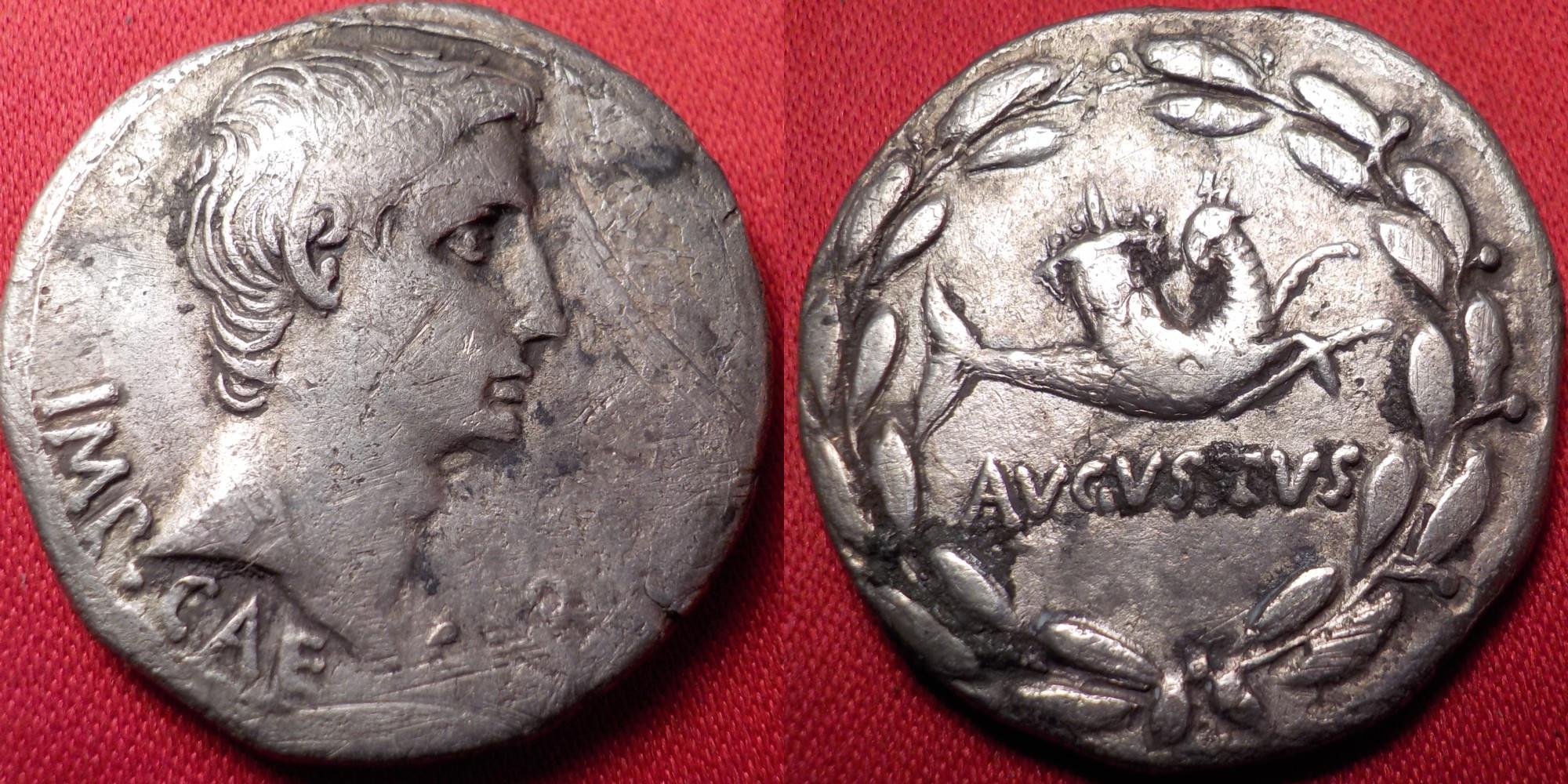 AUGUSTUS AR silver cistophorus. Mysia, Pergamum. Capricorn with ...