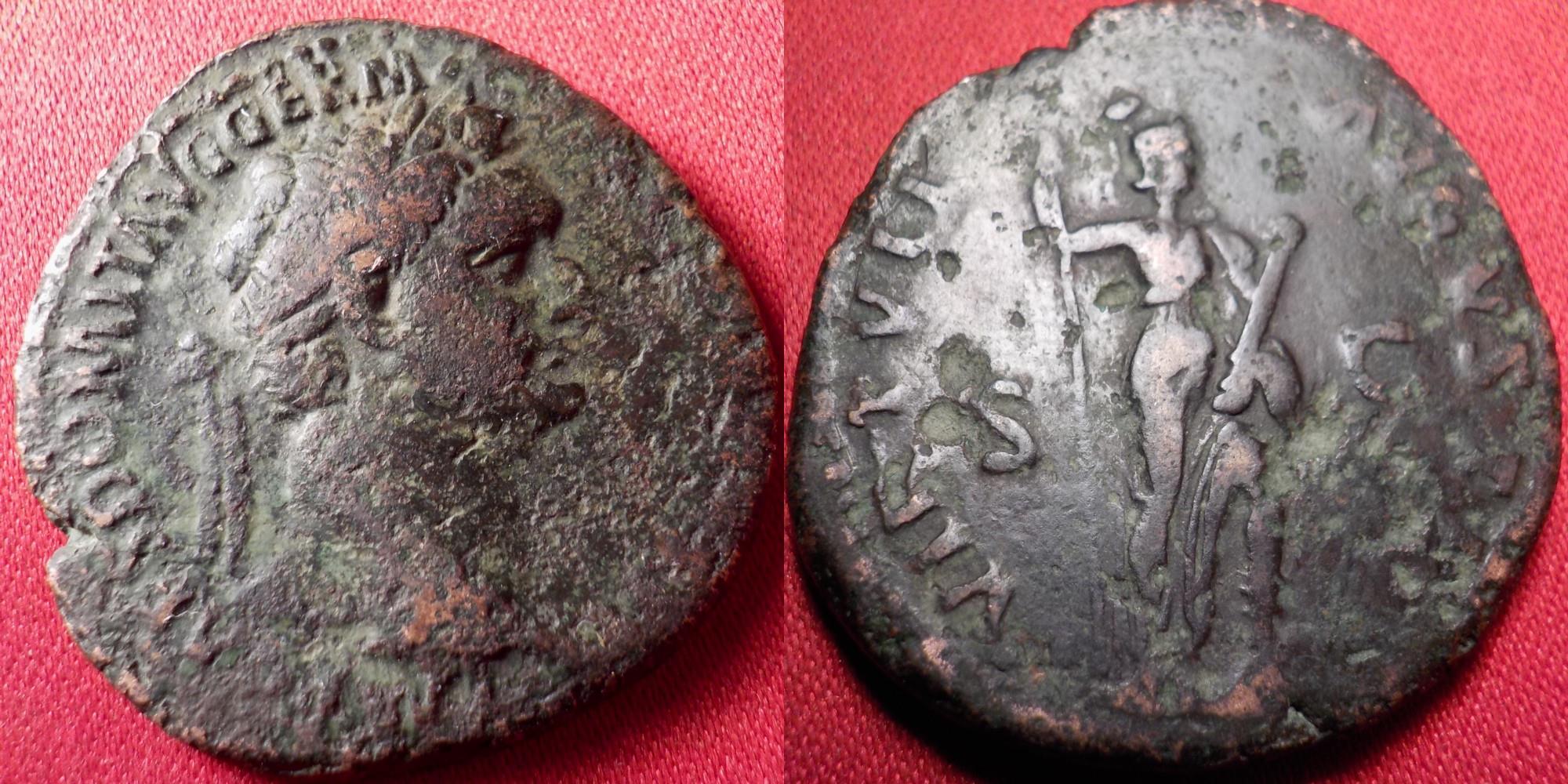 DOMITIAN AE as. Virtus standing, holding spear & parazonium. 90-91 AD