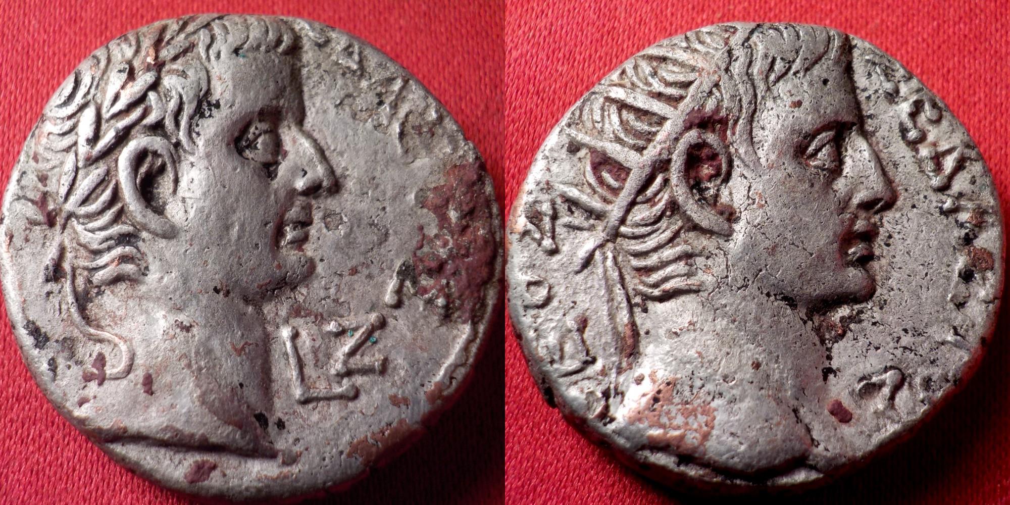 DIVUS AUGUSTUS & TIBERIUS silver tetradrachm. 27-28 AD, Alexandria ...