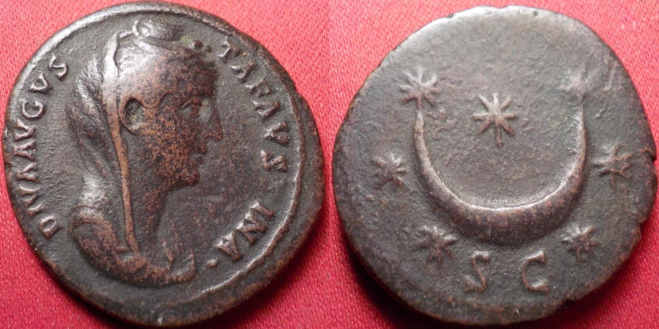 DIVA FAUSTINA SENIOR AE as. Crescent and seven stars. | Roman Imperial ...